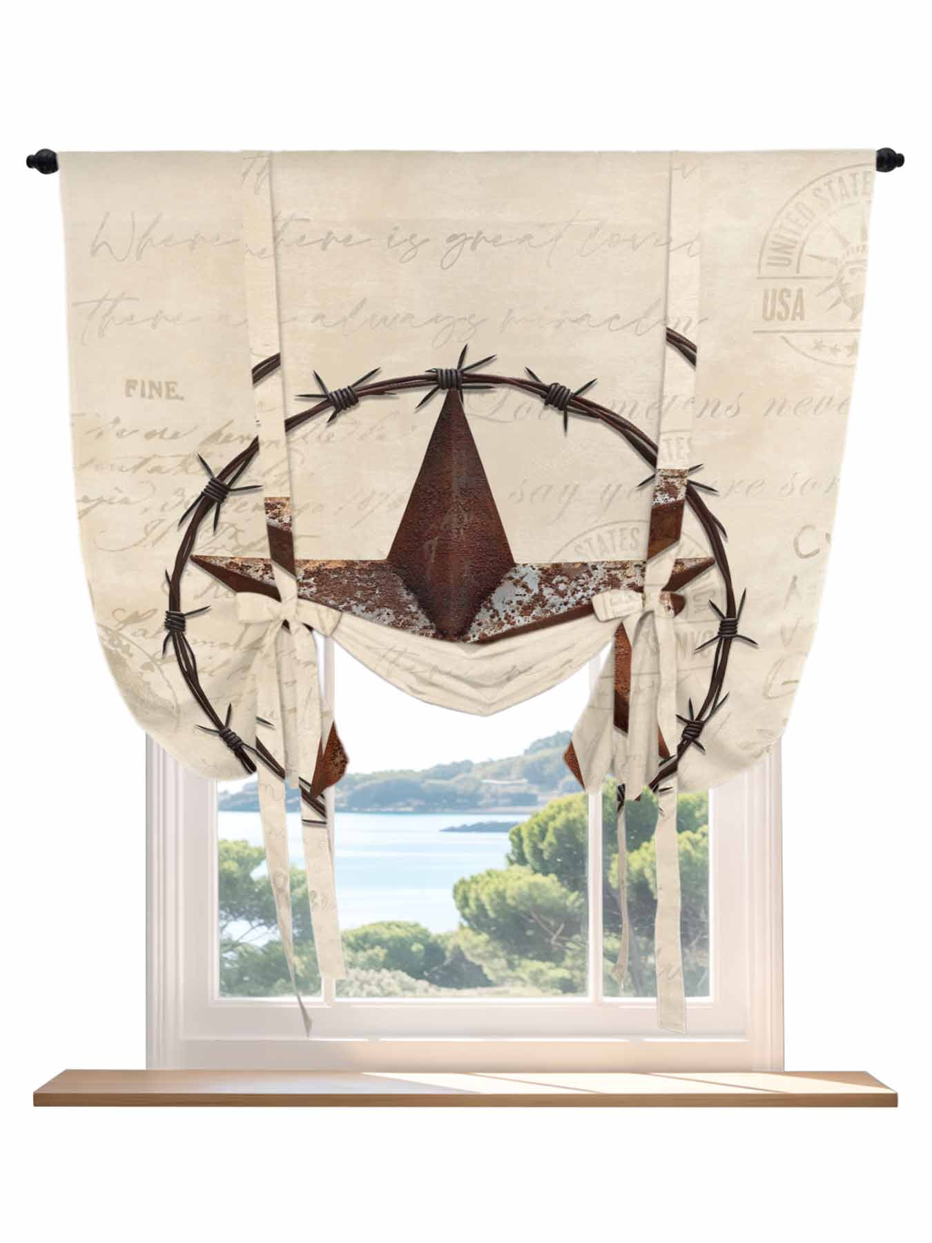 Texas Star Vintage Tie Up Curtains for Windows 45 Inch Length Balloon ...