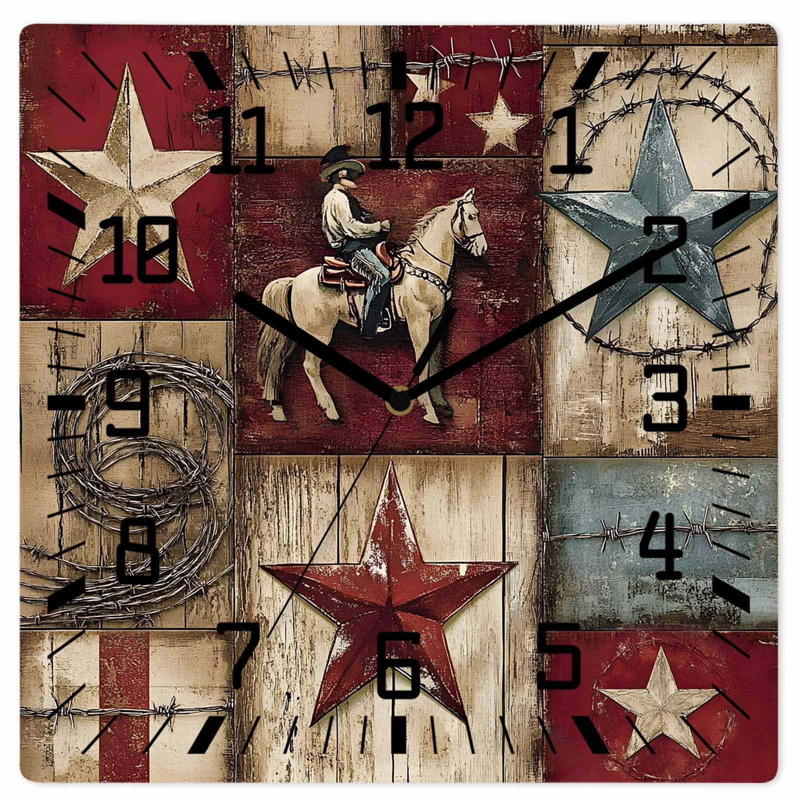 Texas Star Vintage Wooden Wall Clock Silent Non Ticking, Country Star ...