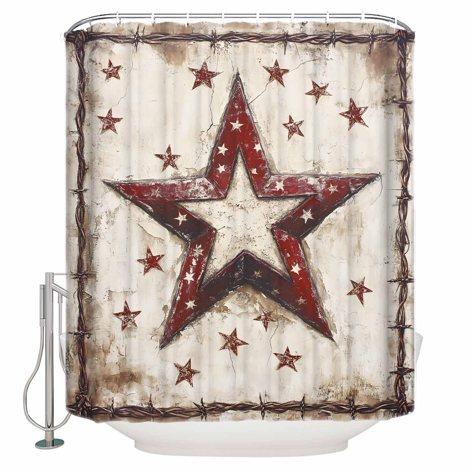 Texas Star Western Bathroom Shower Curtains with 12 Hooks Polyester ...