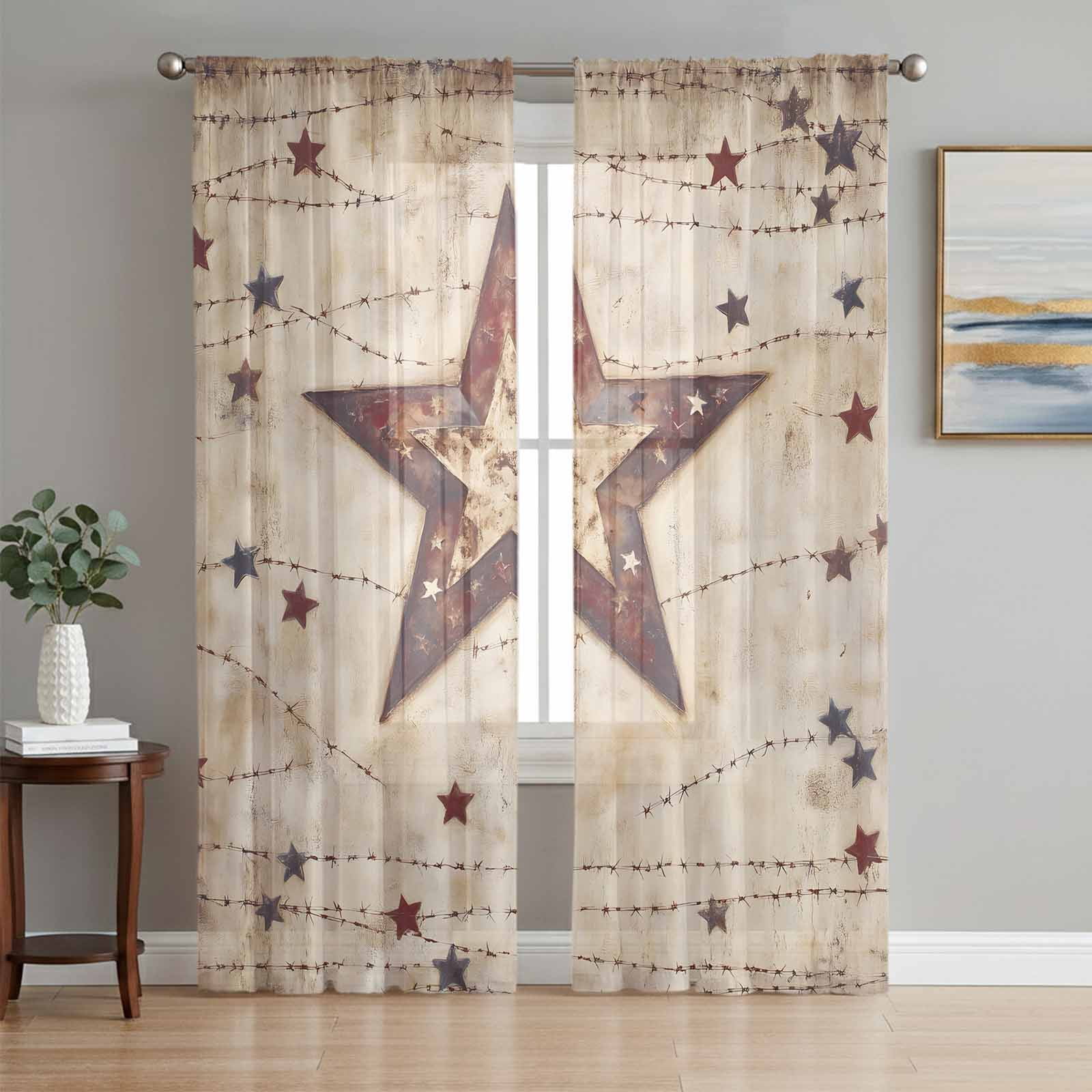 Texas Star Western Sheer Curtains 72 Inch Length 2 Panels Set, Stars ...