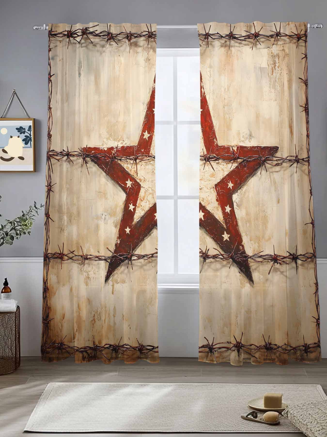 Texas Star Western Sheer Curtains for Living Room Bedroom Country Retro ...