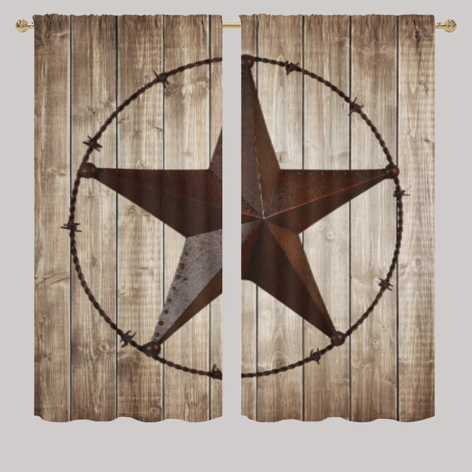 Texas Star Window Curtains for Bedroom Rustic Brown Wooden Barn Country ...