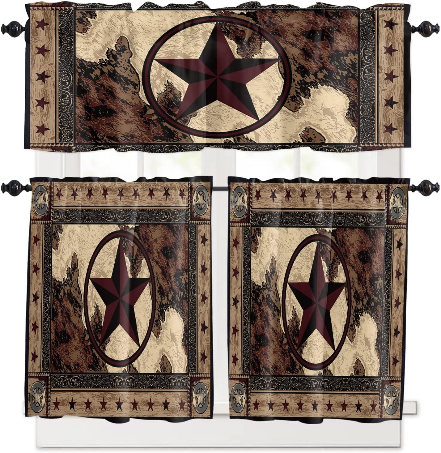 Texas Stars Kitchen Curtain Valance and Tiers Set 3 Pieces Western ...