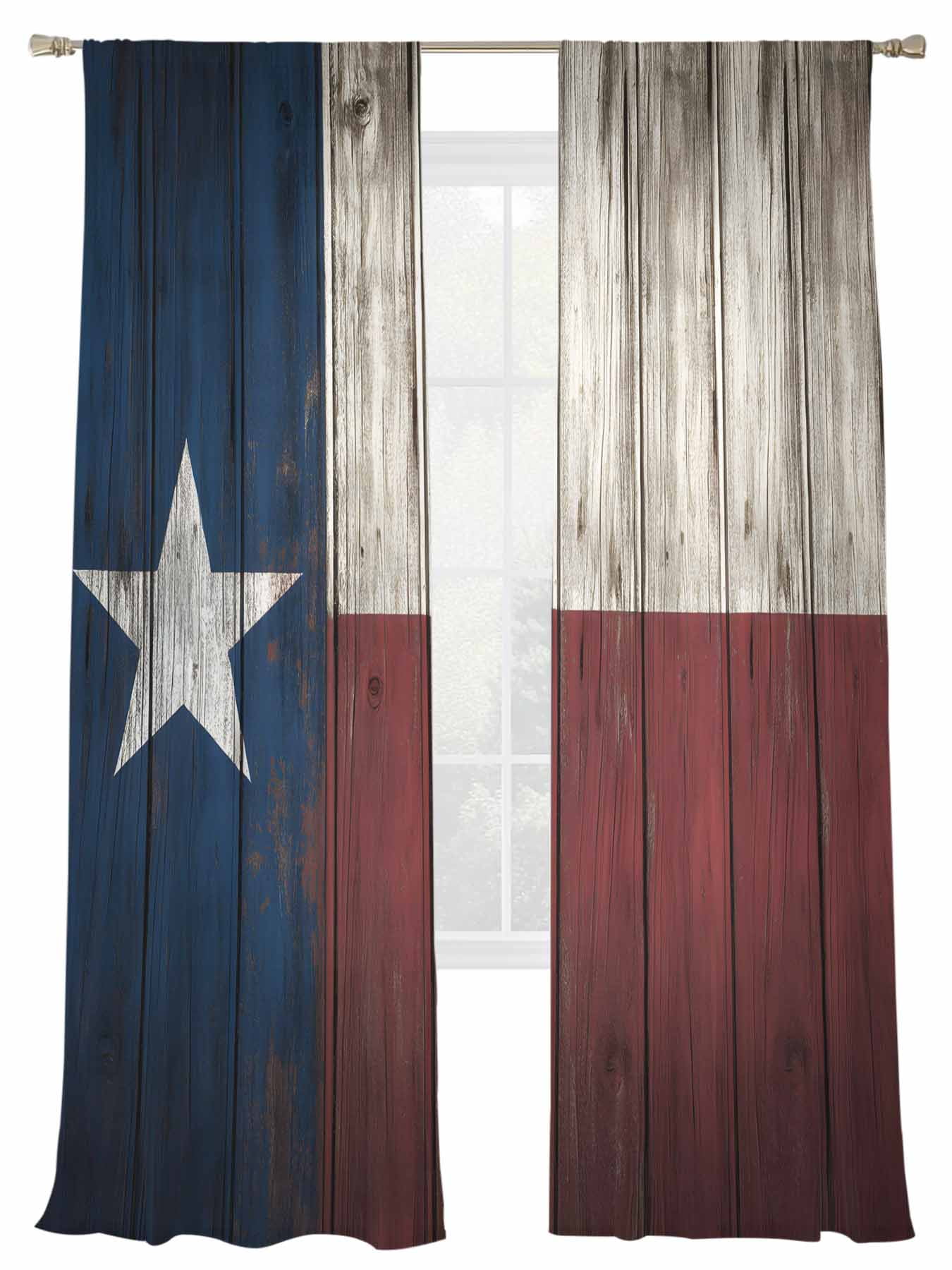 Texas Stars Sheer Curtains 108 Inch Length 2 Panels Set, Semi ...
