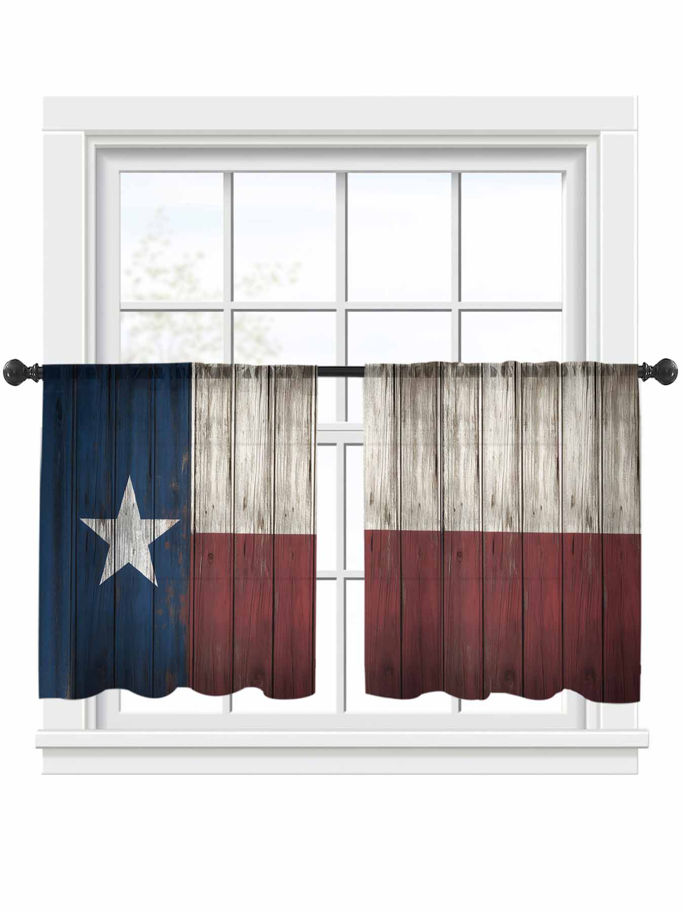 Texas Stars Sheer Curtains 45 Inch Length 2 Panels Set, Semi ...