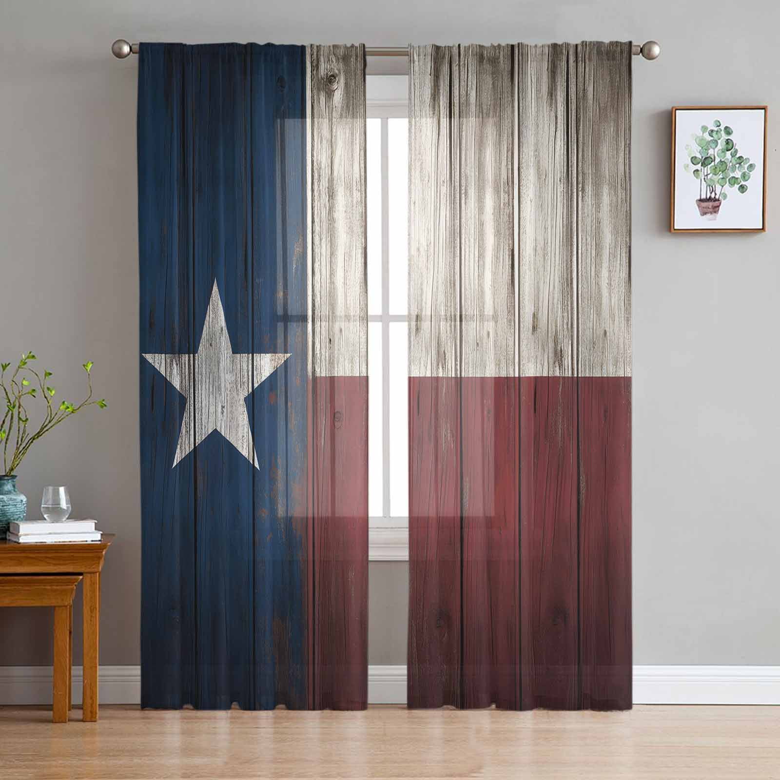 Texas Stars Sheer Curtains 63 Inches Length 2 Panels Set, Window Sheer ...