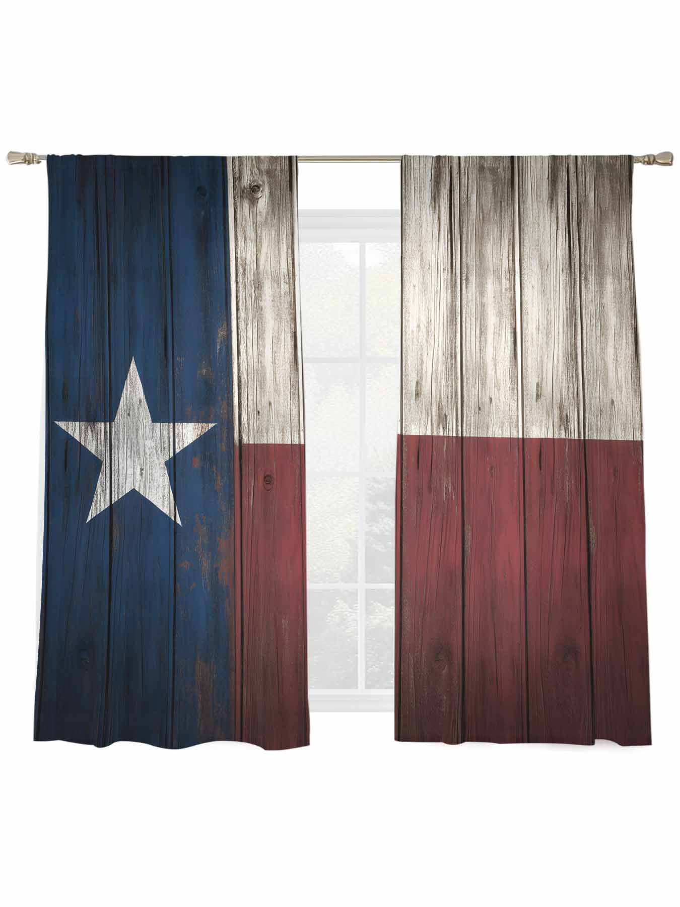 Texas Stars Sheer Curtains 72 Inch Length 2 Panels Set, Semi ...