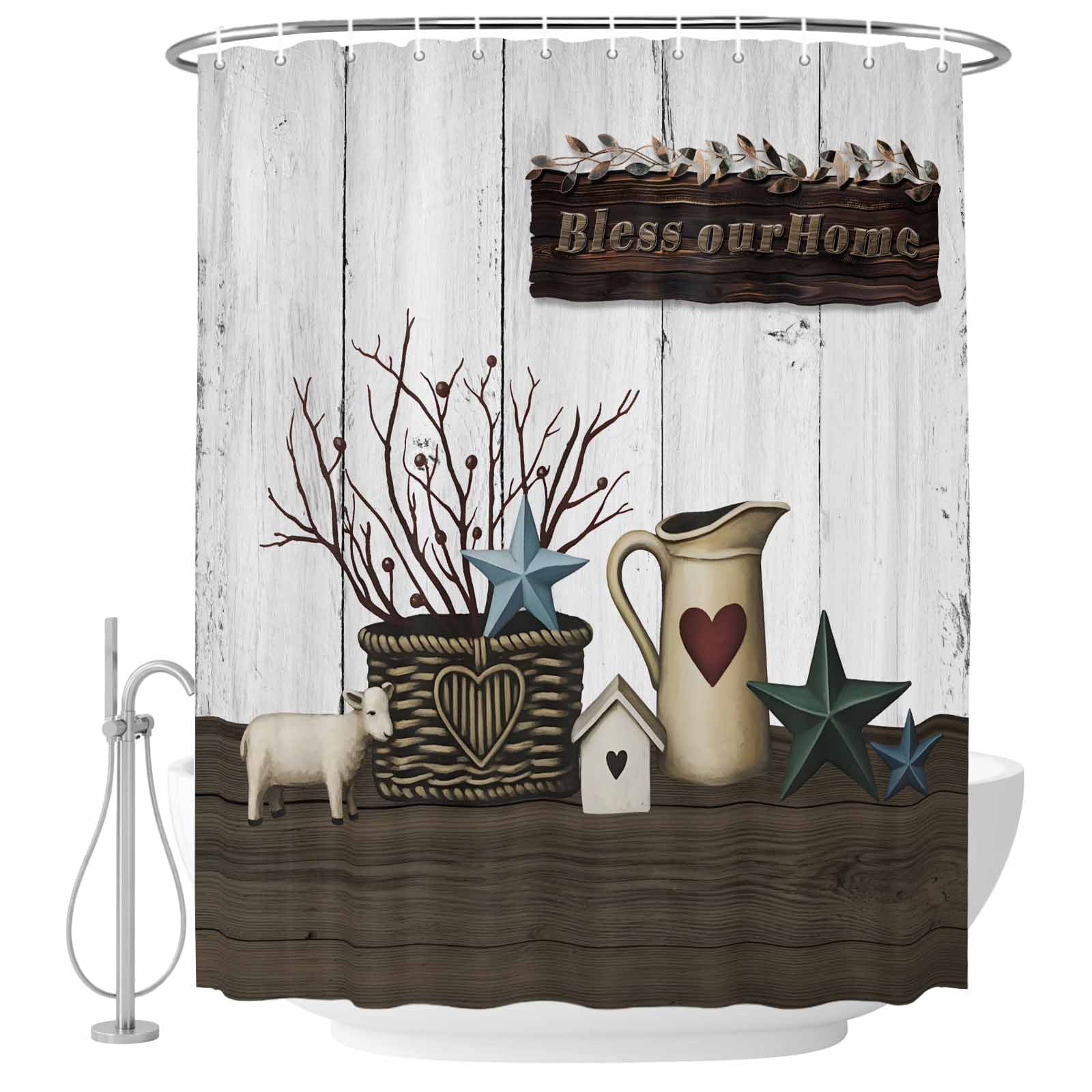 Texas Stars Vintage Shower Curtain Set - Long 72" x 84" Washable ...