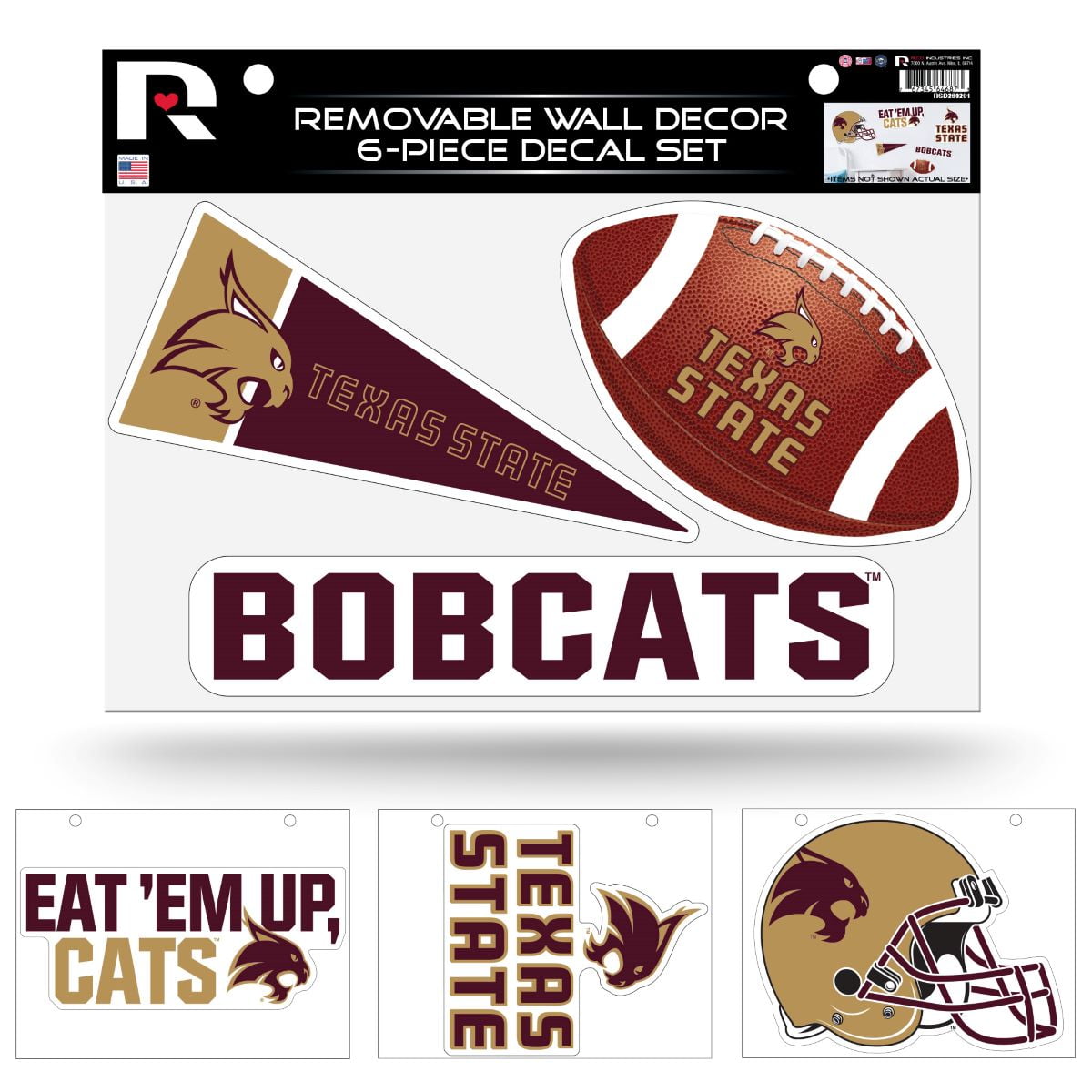 Texas State Bobcats NCAA Set of 6 Removable Wall Decal Stickers ...