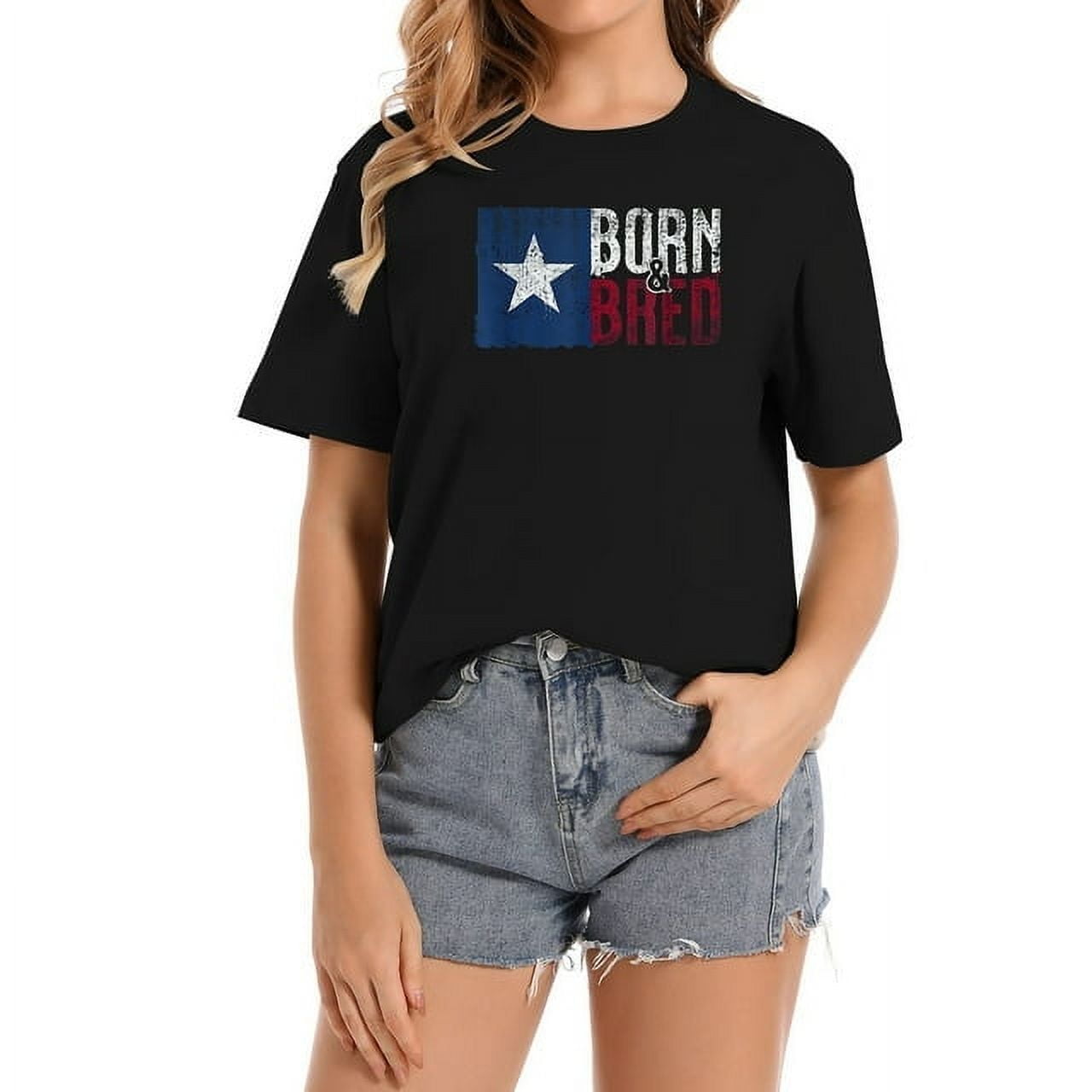 Texas State Flag Pride Born & Bred Native Home Women's Summer Tee with Unique Print - Graphic ...