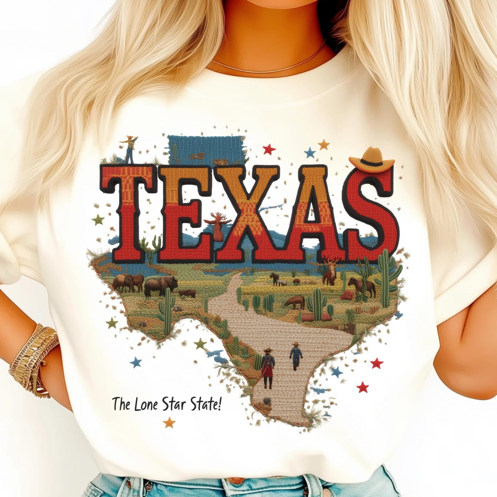 Texas State Map Shirt, Western Cowboy Desert Scene Tee, Lone Star Ranch ...