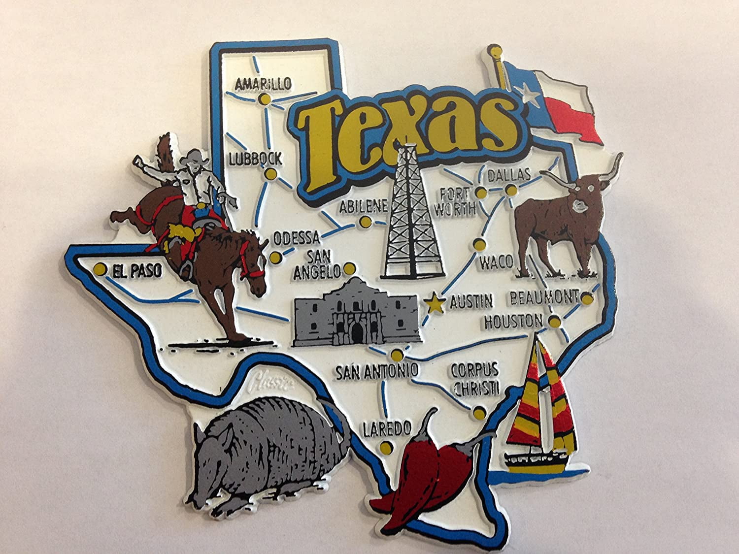 Texas State Map and Landmarks Collage Fridge Collectible Souvenir ...