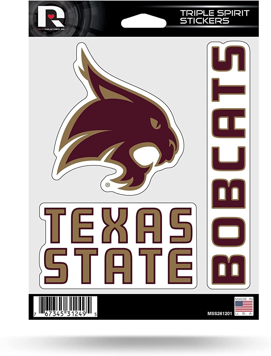 Texas State University Bobcats 3 Piece Decal Sheet Triple Sticker ...