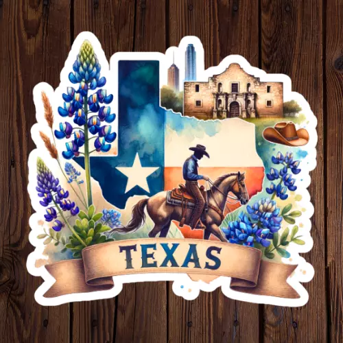 Texas Sticker State Cowboy Red White Blue Lonestar Longhorn Car Sticker ...