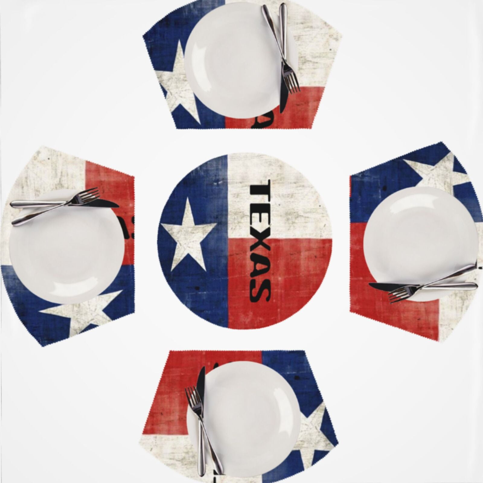 Texas Symbol Round Table Placemats Set Of 5 Wedge Table Mats Washable ...