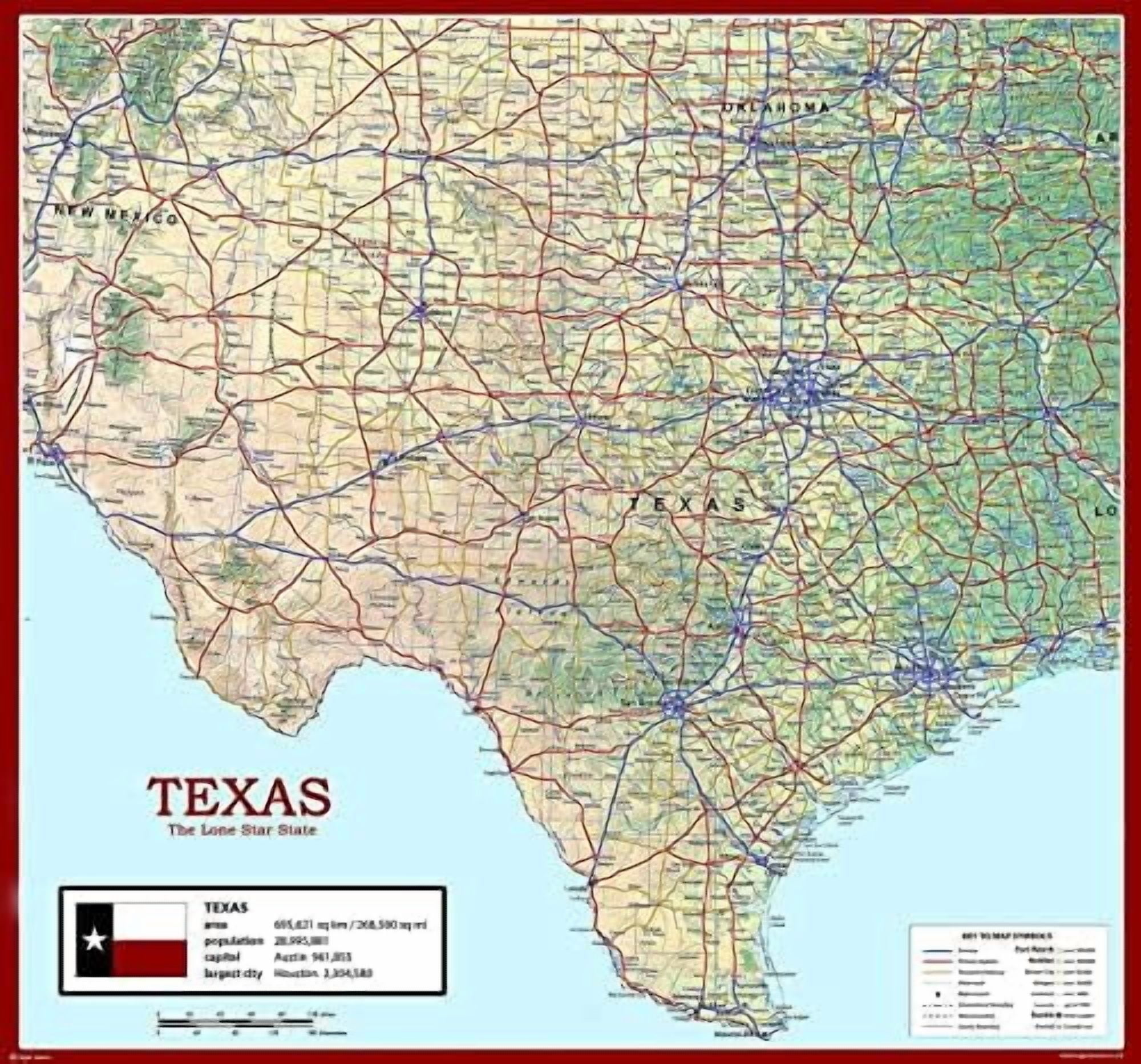 Texas USA State Map (The Lone Star State) - 24 x 22 inches - Paper ...