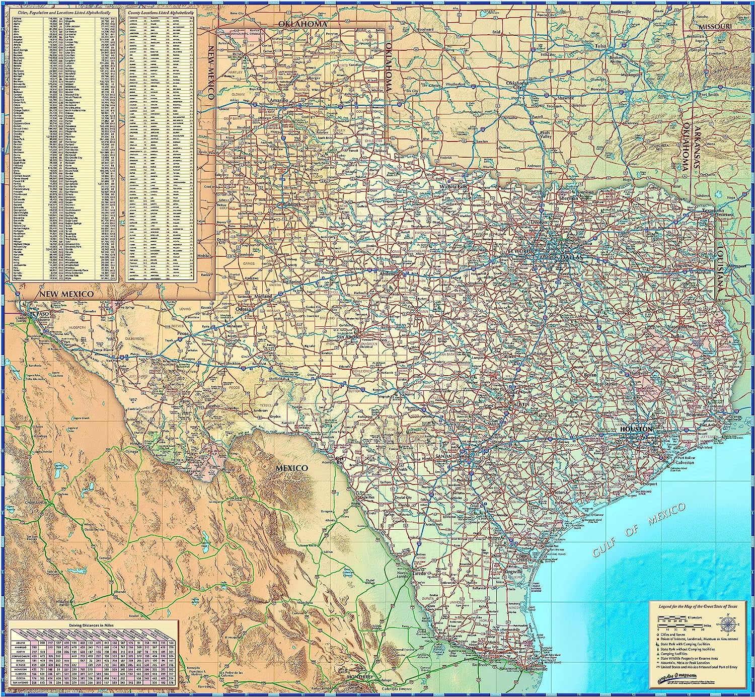 Texas Wall Map - Laminated 39w x 36h - Walmart.com