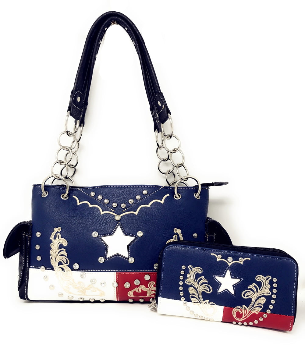 Texas West American Flag Rhinestone Women's Handbags Purse Wallet Set ...