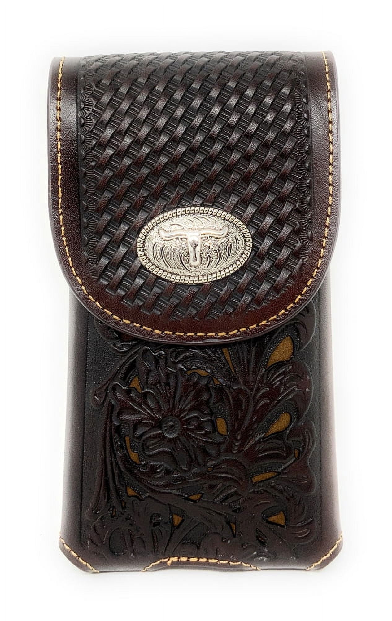 Texas West Western Cowboy Tooled Floral Leather Longhorn Concho Belt ...
