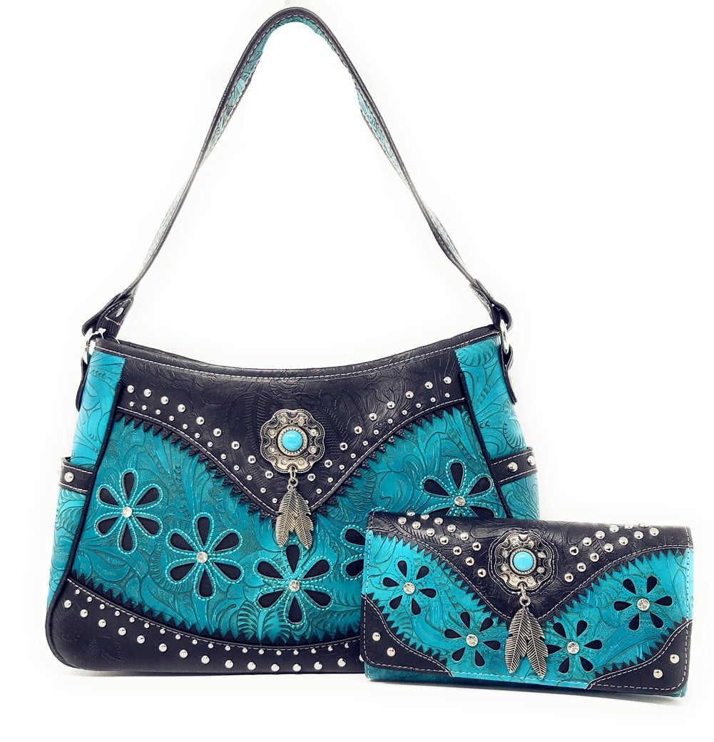 Texas West by Women's Vegan Leather Laser Cut Feather Shoulder Handbag ...