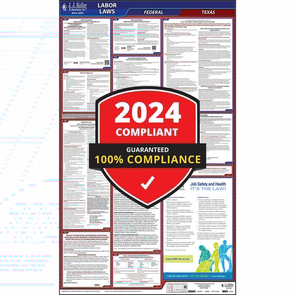 Texas and Federal Labor Law Poster with Workers' Comp (English, TX ...