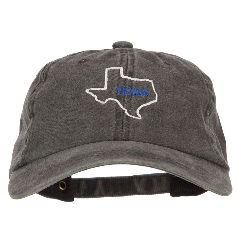 Texas with Map Outline Embroidered Washed Cotton Twill Cap - Black OSFM ...
