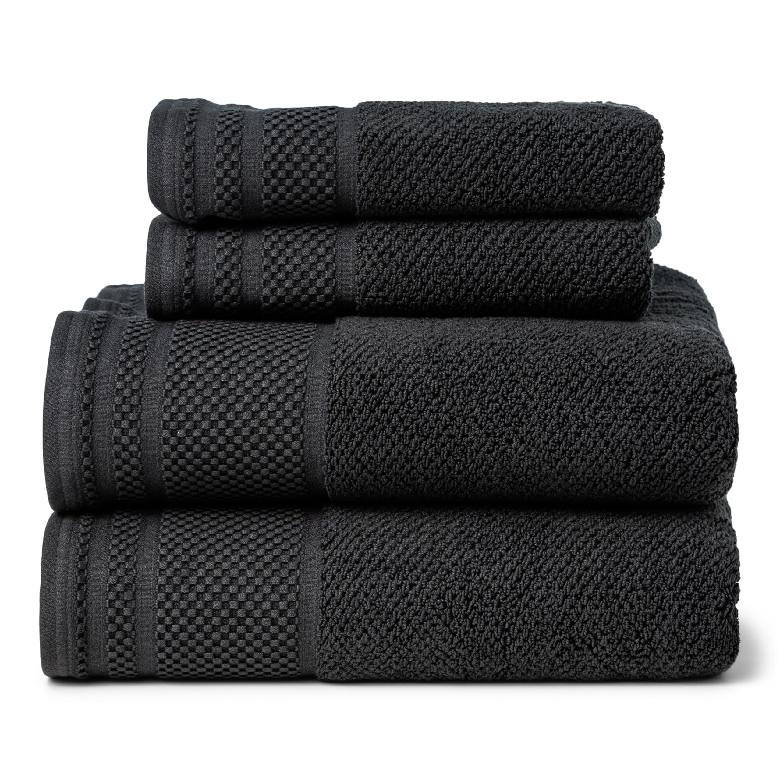 Texere 100% Organic Cotton Rice Weave Bath Towel Sets, Black (2 Bath ...