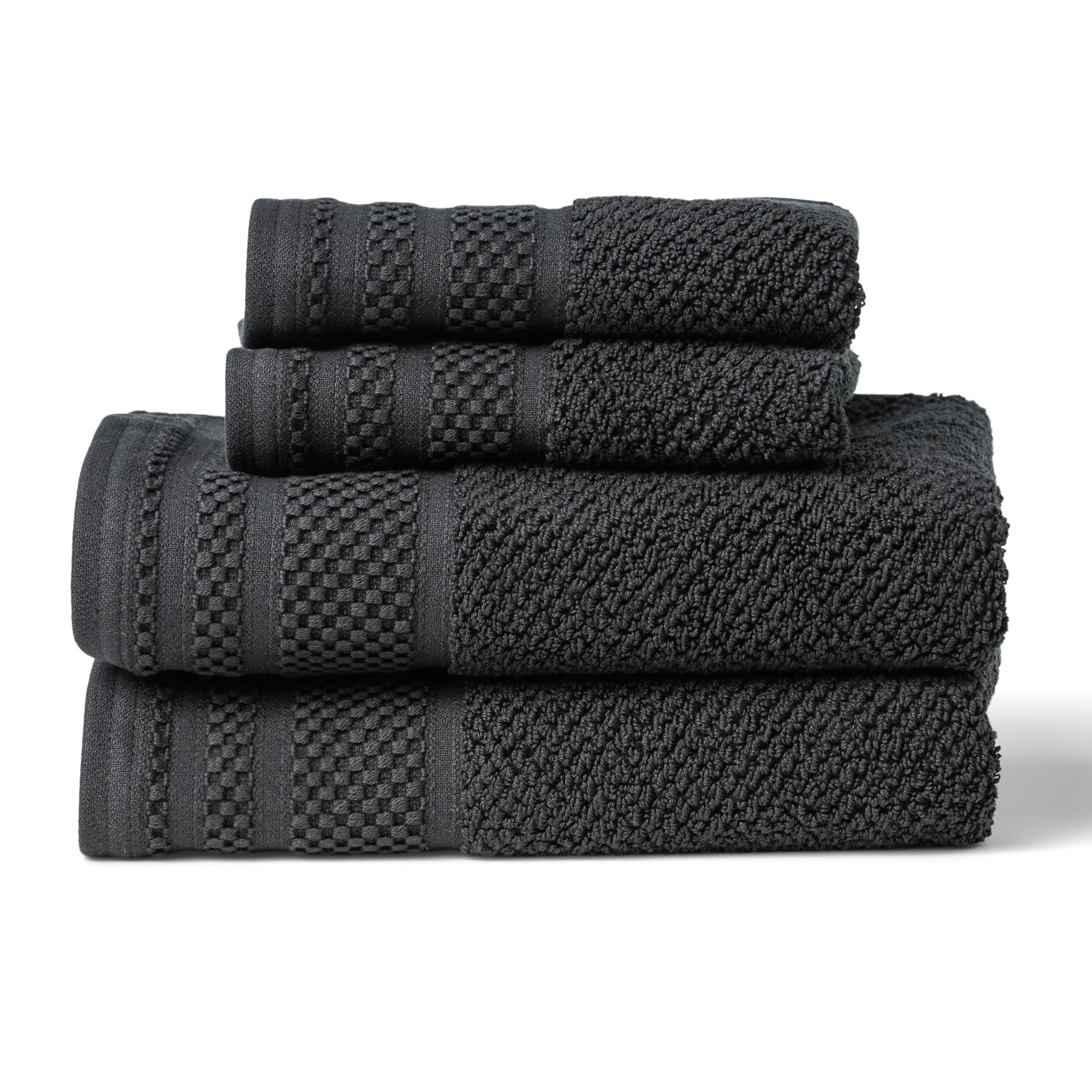 Texere 100% Organic Cotton Rice Weave Bath Towel Sets, Black (2 Hand ...