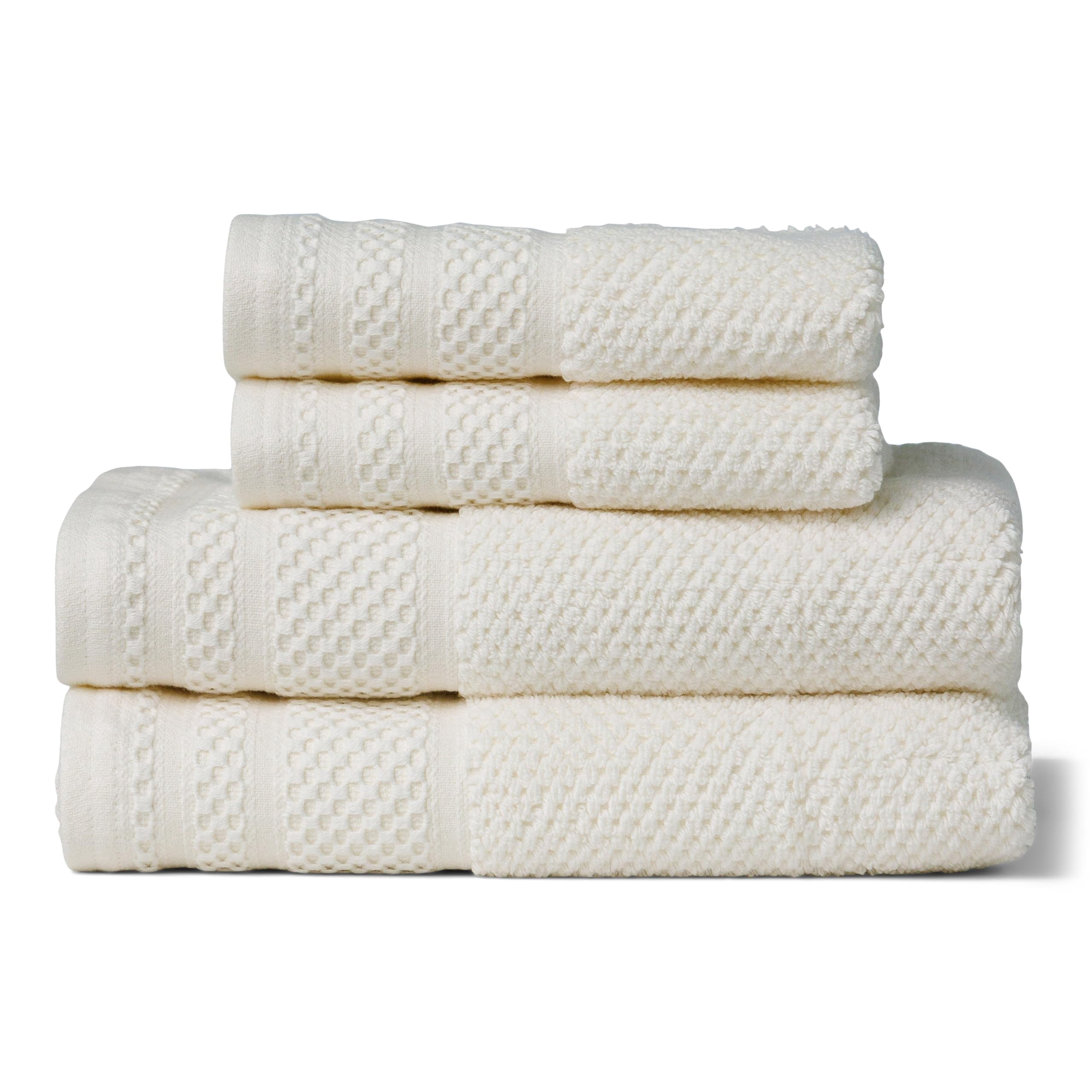 Texere 100% Organic Cotton Rice Weave Bath Towel Sets, Cream (2 Hand ...