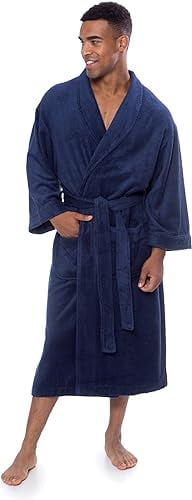 Texere Mens Luxury Terry Cloth Bathrobe (EcoComfort, Medieval Blue, LXL ...