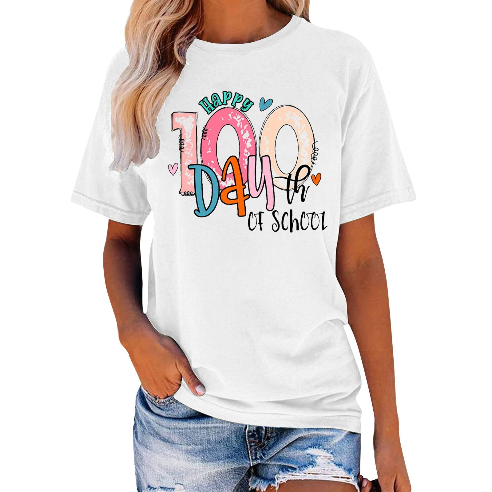 Texiao 100 Days of School Shirts for Women Happy 100th Days Teacher ...