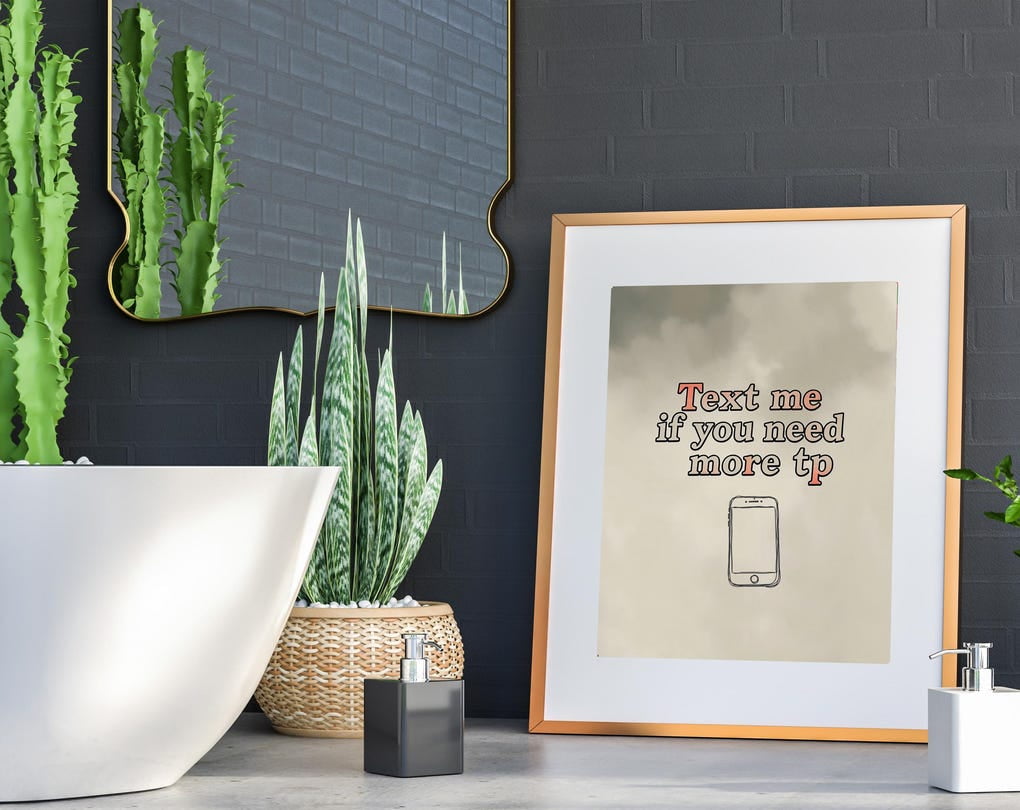 Text Me If You Need More Tp - Funny Bathroom Wall Art - Quirky Restroom ...