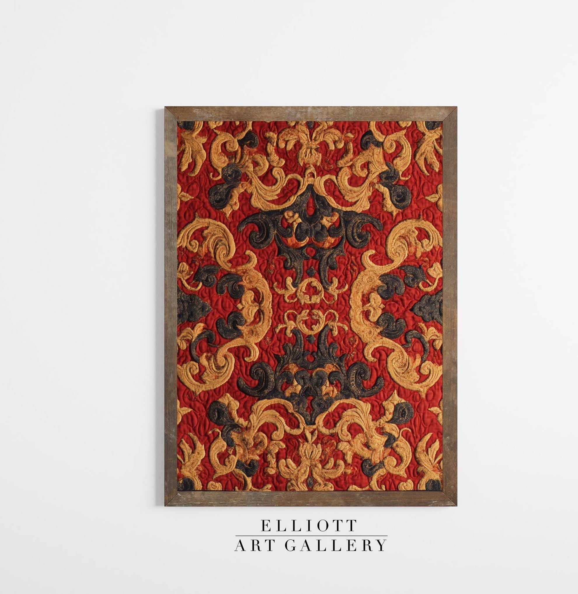 Textile Art Autumn Wall Art Poster Vintage Textile Quilted Pattern ...