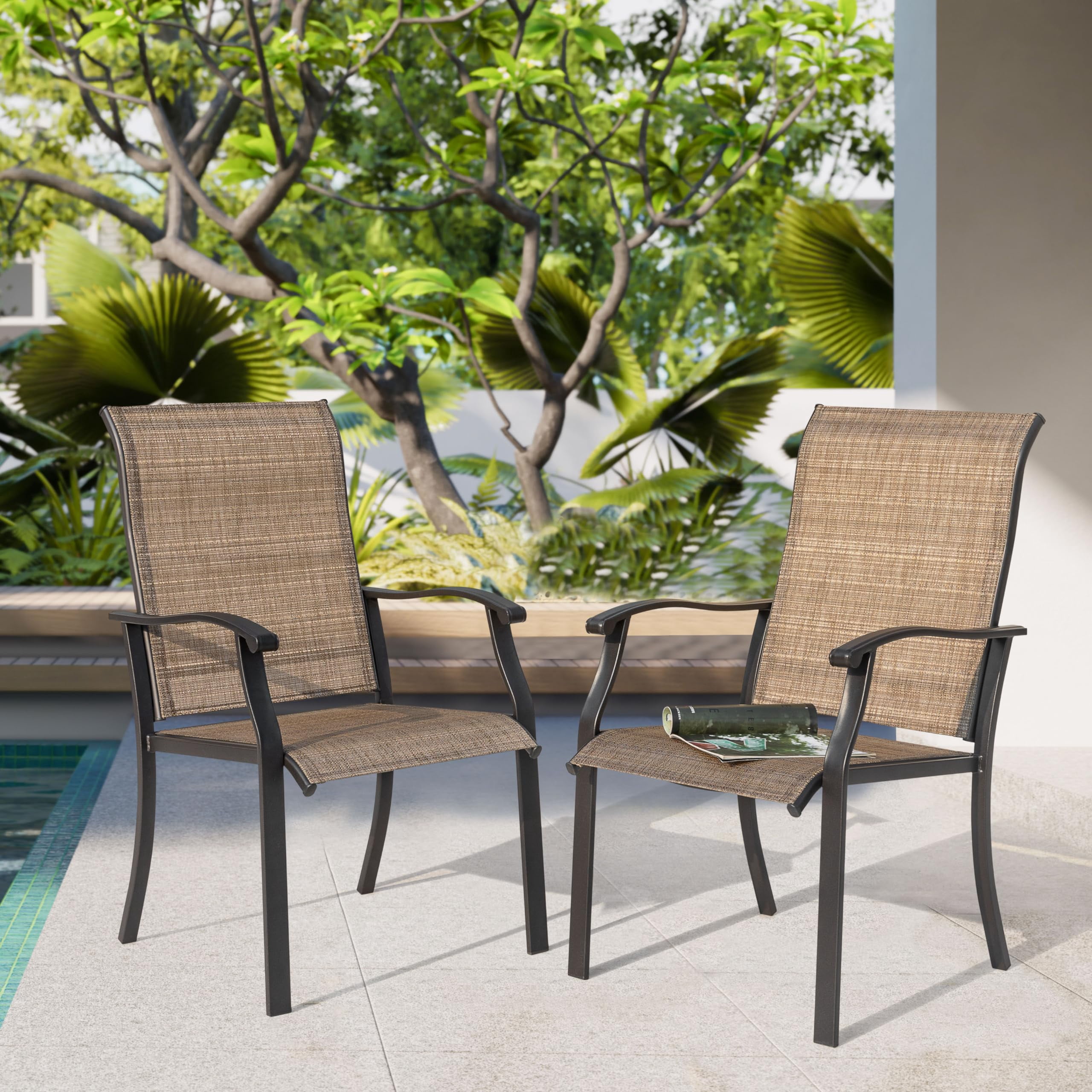 Textilene Patio Chairs Set of 2, High Back Outdoor Dining Chairs with ...
