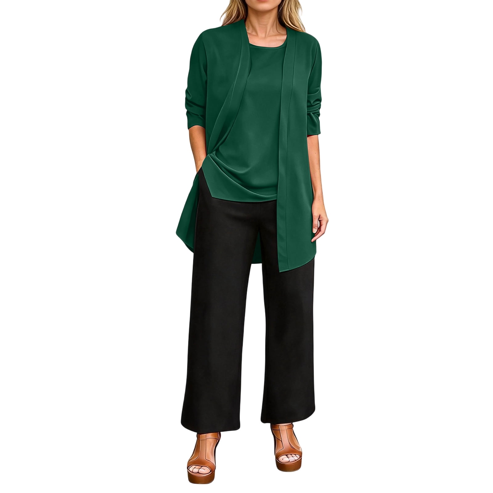 Textilo Women 3 Piece Outfits Open Front 3/4 Sleeve Cardigan Sleeveless ...
