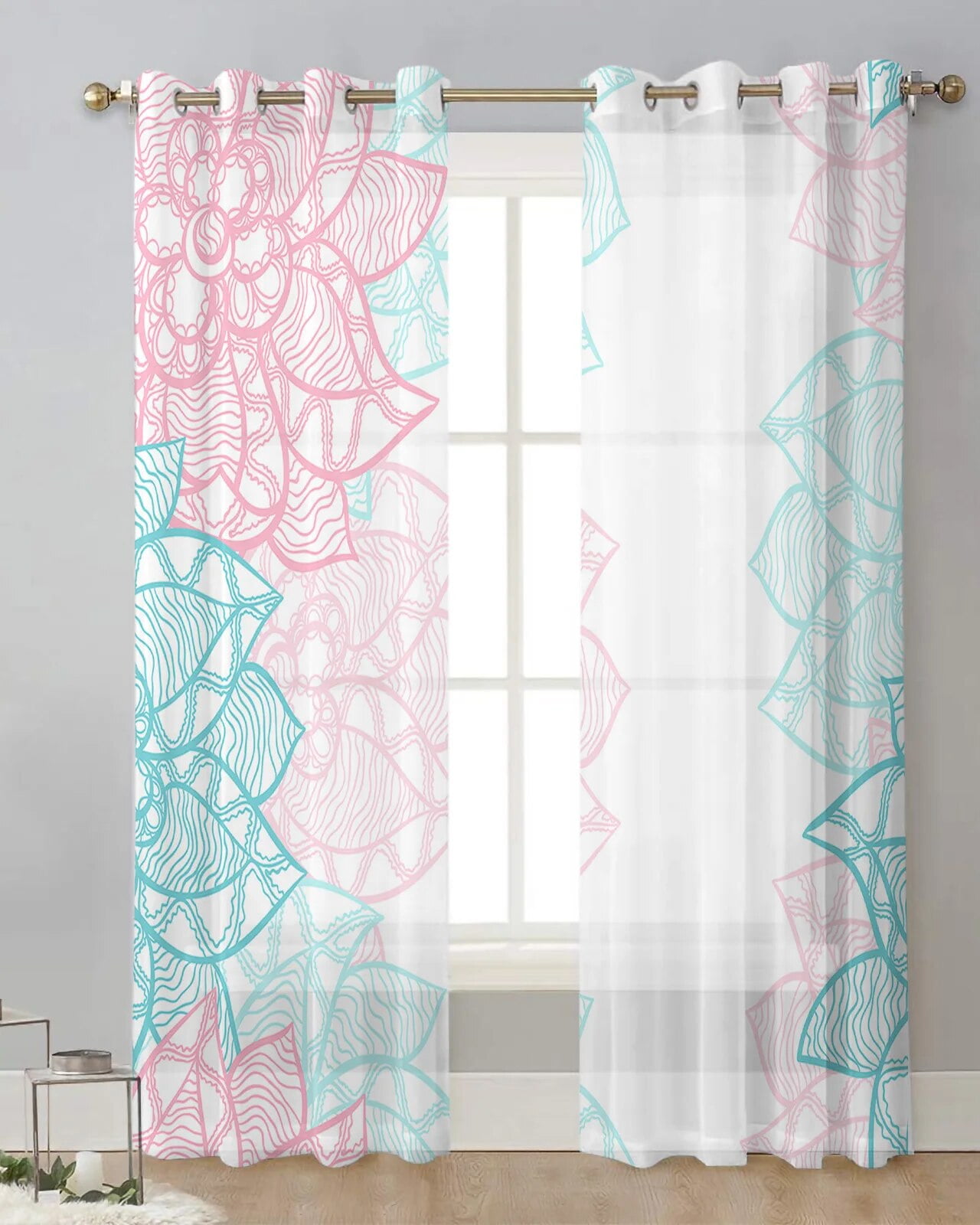 Texture Flower Line Overlay Voile Hanging Curtain Living Room Sheer ...