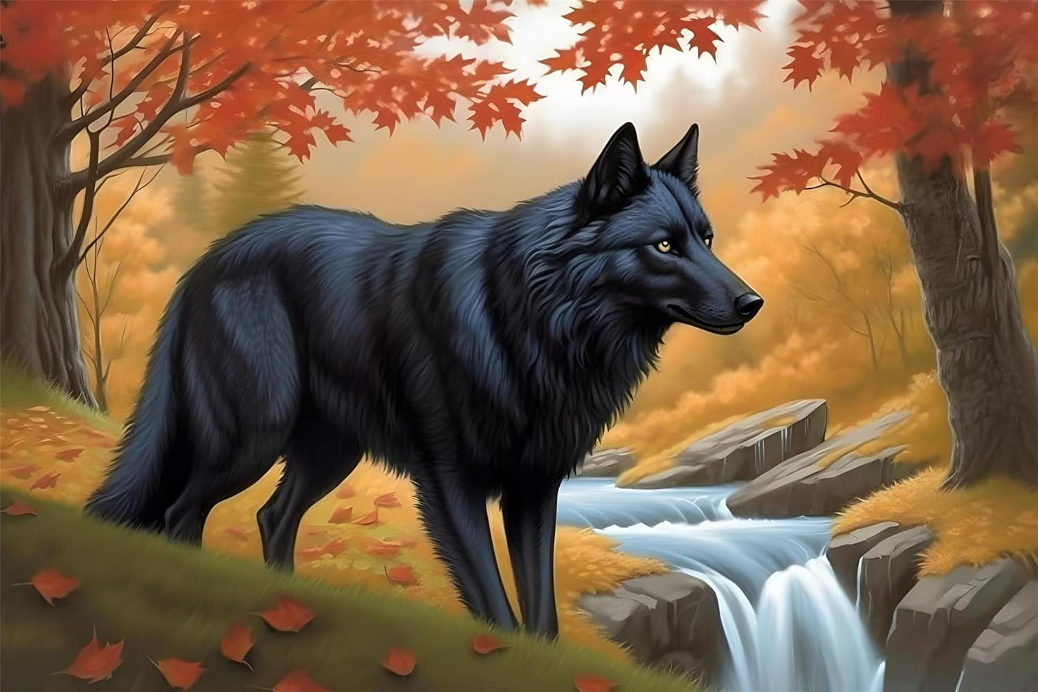 Texture Style Wolf Theme Painting Wall Art - Stream Black Wolf - Wolf ...