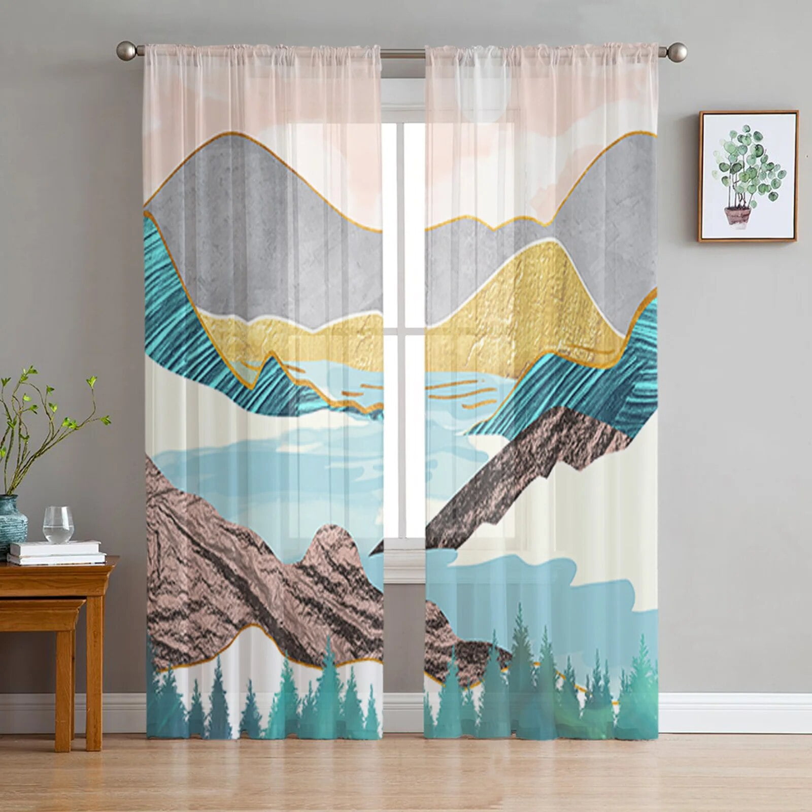 Texture Texture Landscape Sheer Curtains for Living Room The Bedroom ...