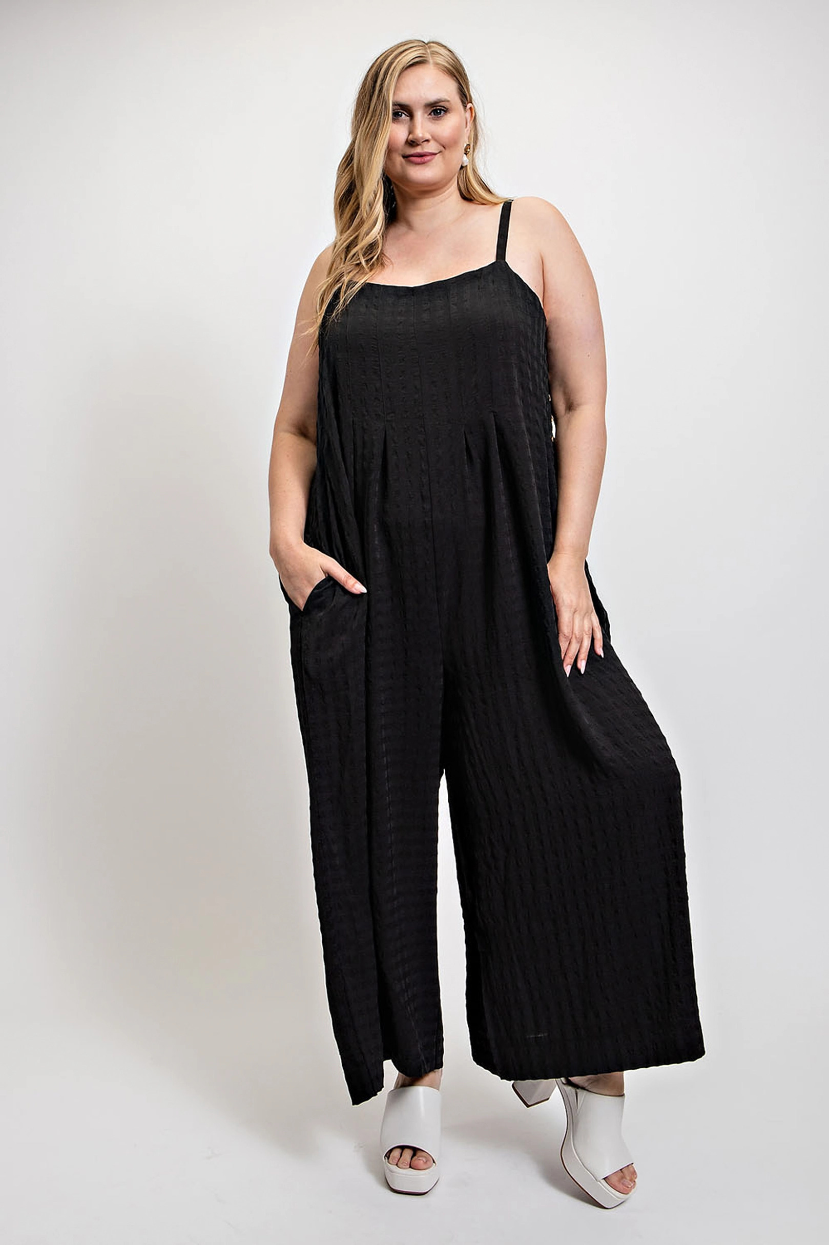 Texture Woven Sleeveless Jumpsuit With Side Button - Walmart.com