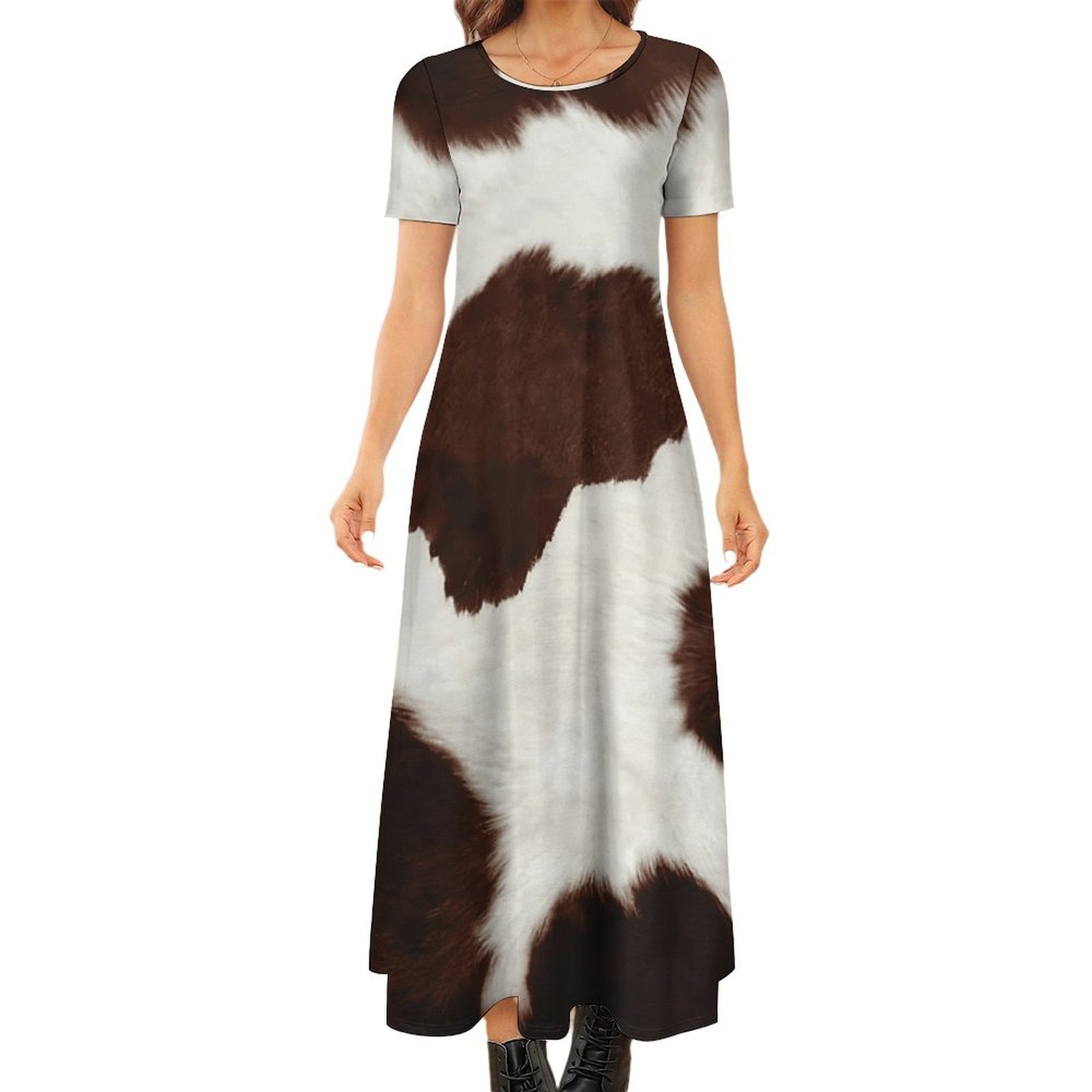 Texture of Brown Cowhide with Brown Spots Maxi Dress for Women Crew ...