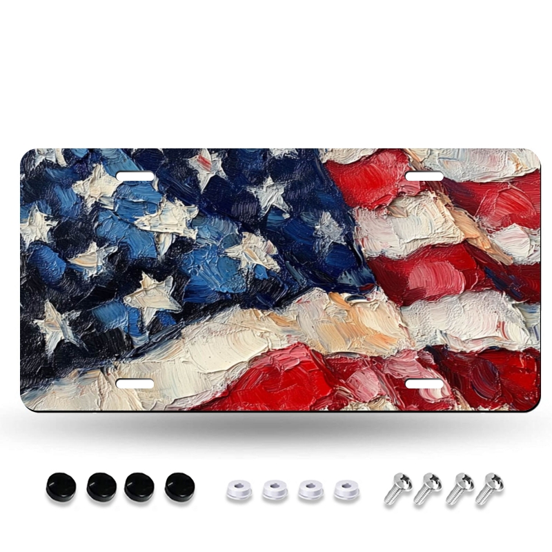 Textured American Flag Oil Painting License Plate Frame, Decorative ...