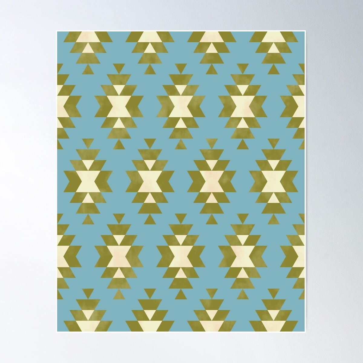 Textured Aztec In Blue And Green Poster Wall Art, Modern Wall Decor For ...