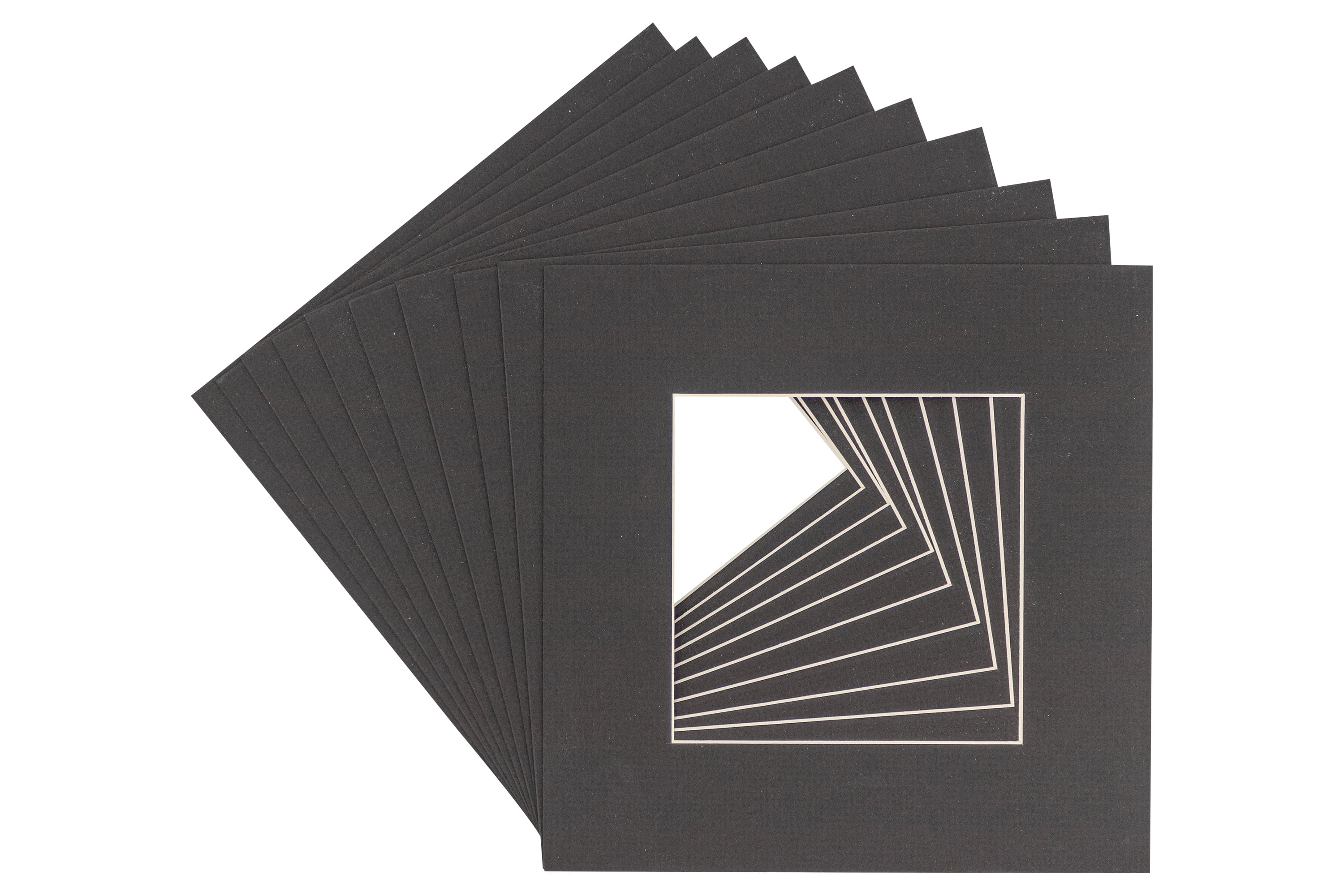 Textured Black Acid Free 12x12 Picture Frame Mats with White Core Bevel ...
