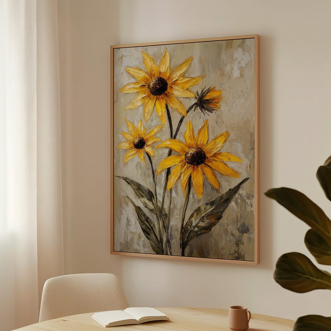 Textured Black-Eyed Susan Wall Art – Vibrant Yellow Floral Painting ...