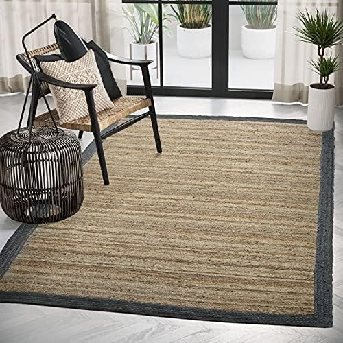 Textured Braided All-Natural Jute Area Rug /Black Border Rugs - 6' x 9 ...