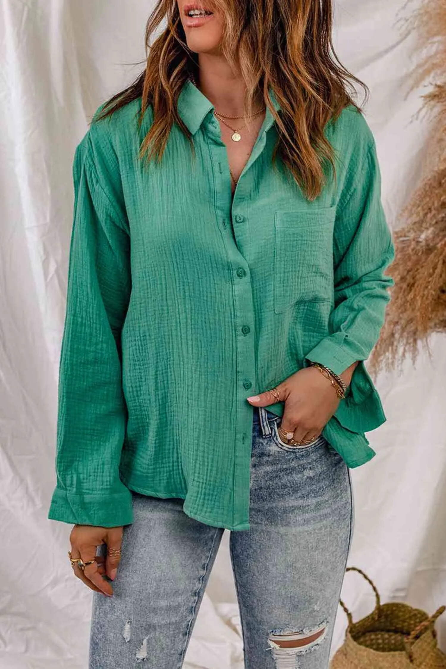 Textured Button Down Shirt with Pocket - BazaarBey - Walmart.com