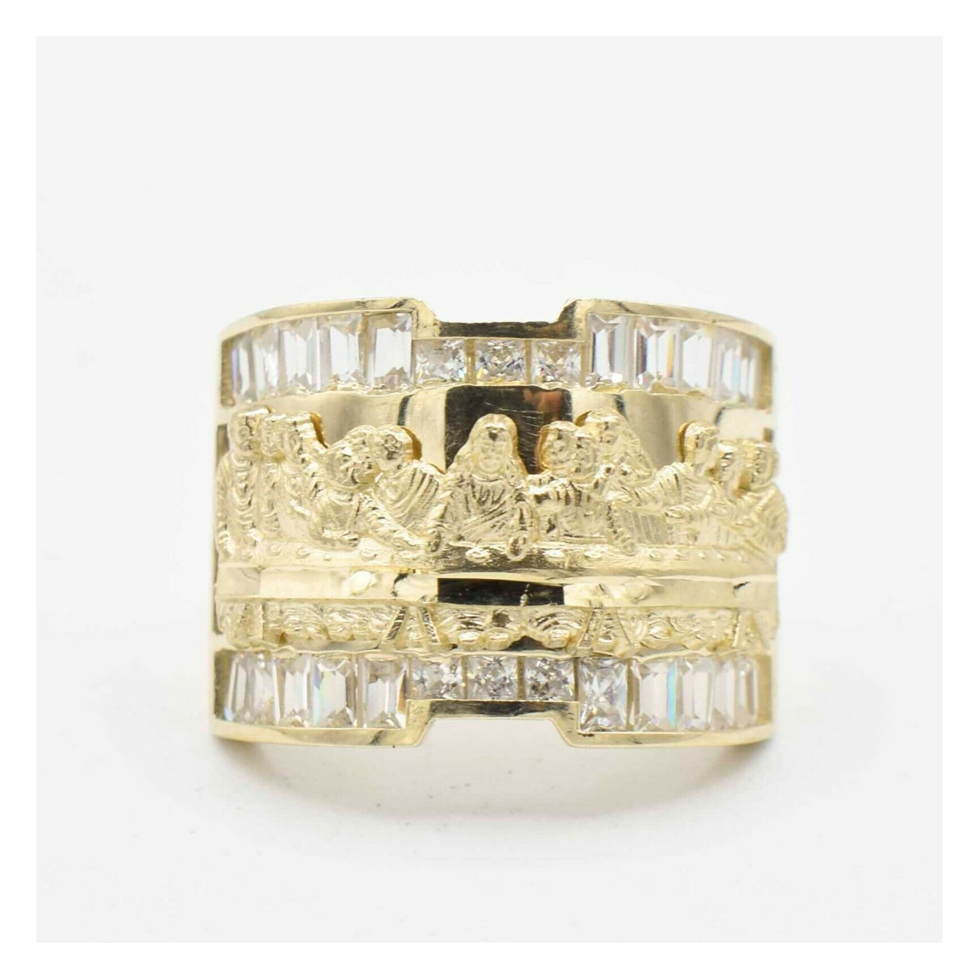 Diamond-Cut CZ Textured Last Supper Ring Unisex Adult 10K Yellow Gold ...