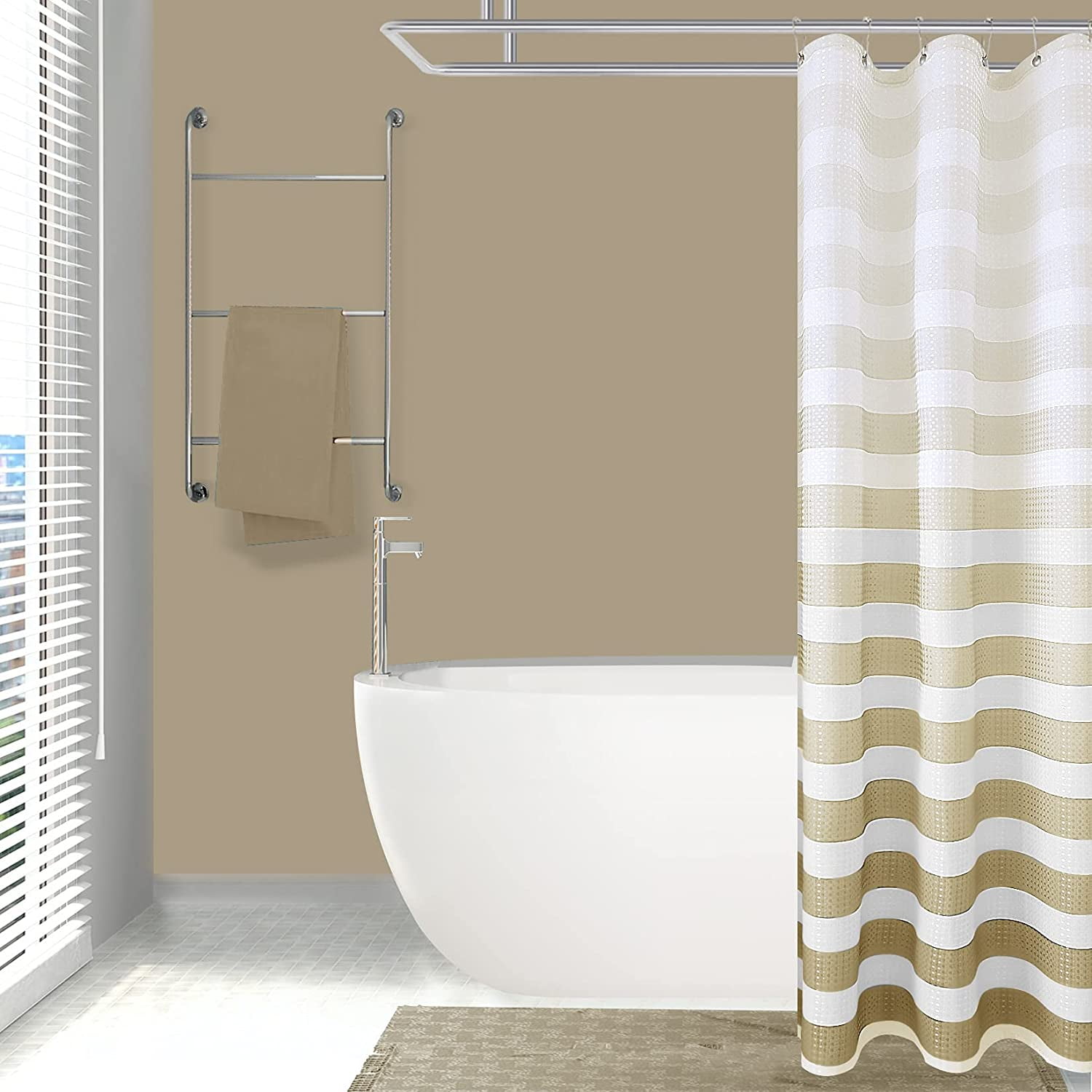 Textured Fabric Stall Shower Curtain 36 x 72 inch,Brown Ombre Stripped ...