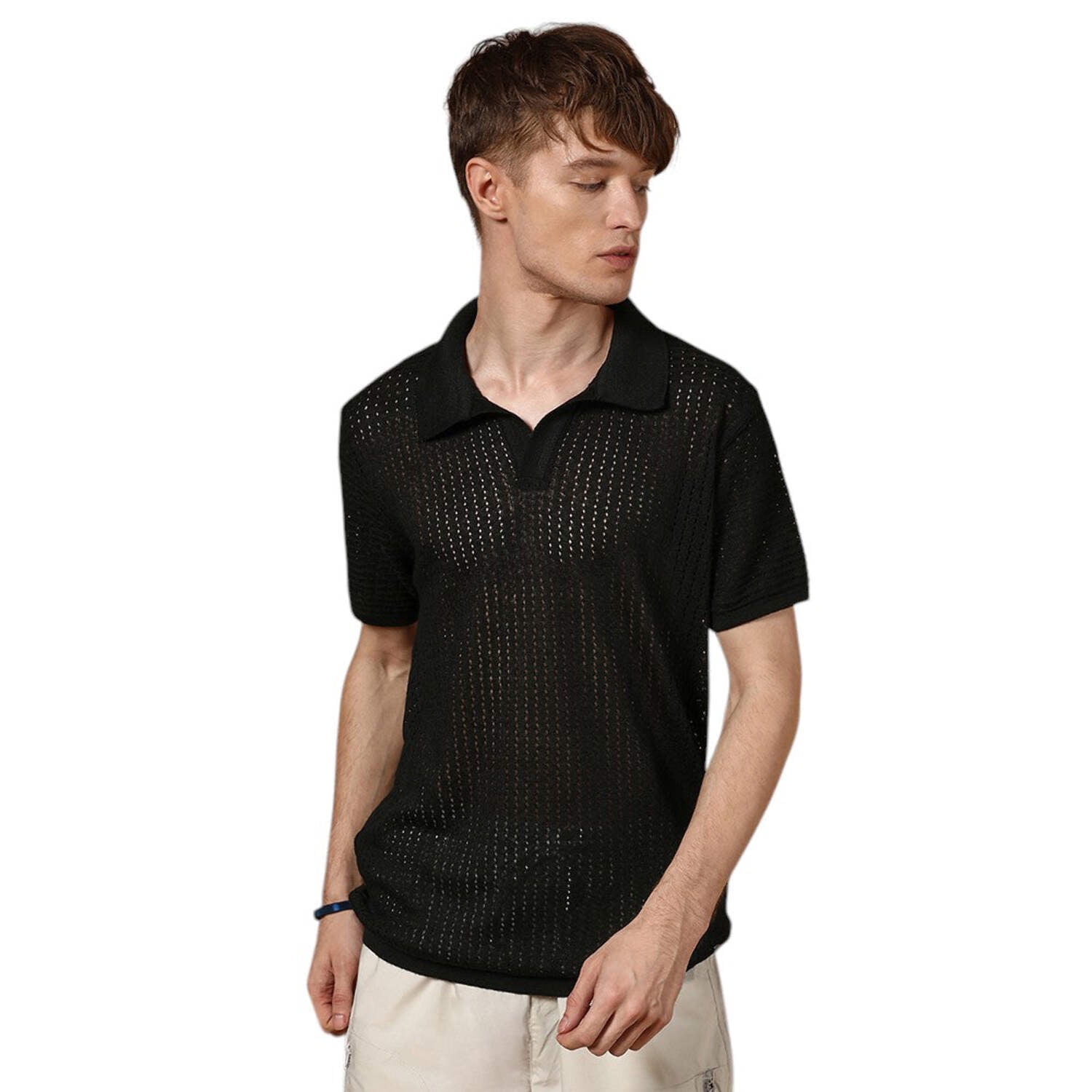Textured-Knit Polo T-Shirt - Walmart.com