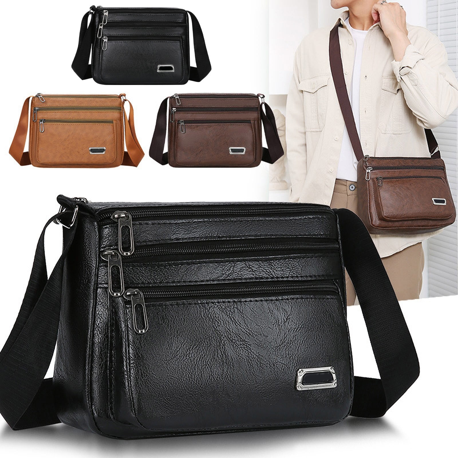 Textured Leather Crossbody Shoulder Bag for Women Men | Adjustable ...